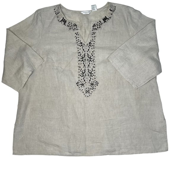 Vintage | Tops | Richard Malcolm Size 3x Linen Top Embellished Tunic ...